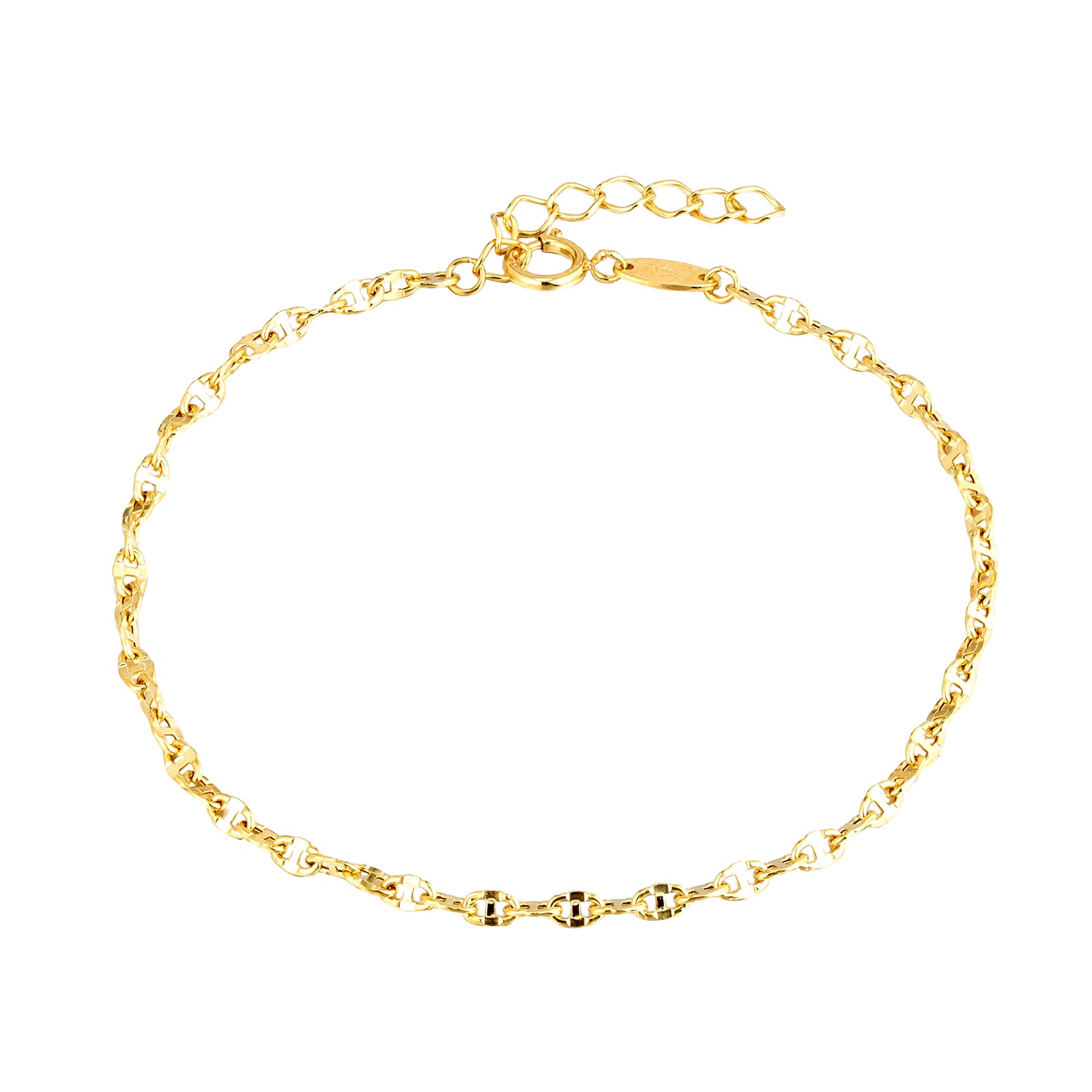9ct Solid Gold Fine Mariner Chain Bracelet