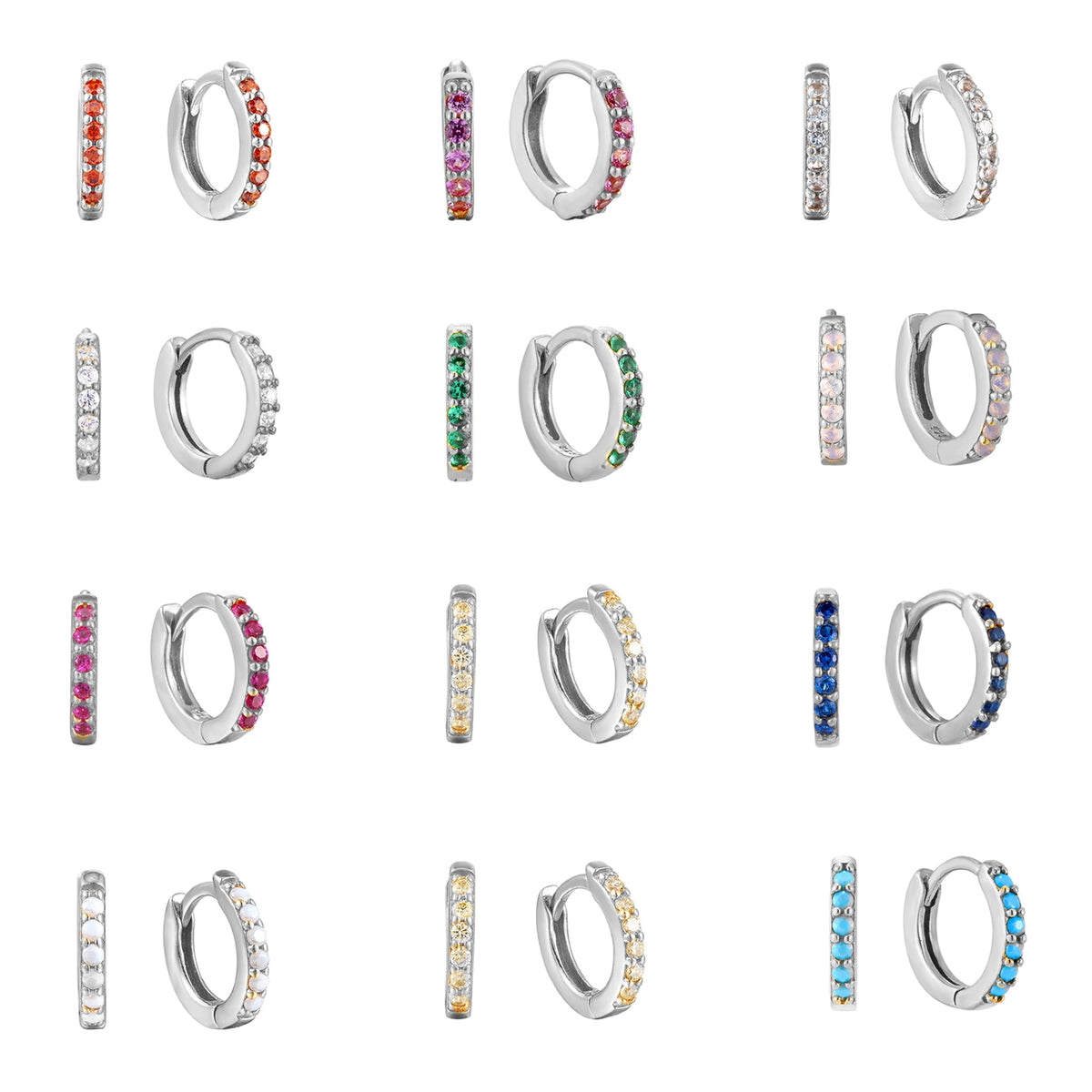 Sterling Silver Birthstone CZ Tiny Hoop Earrings