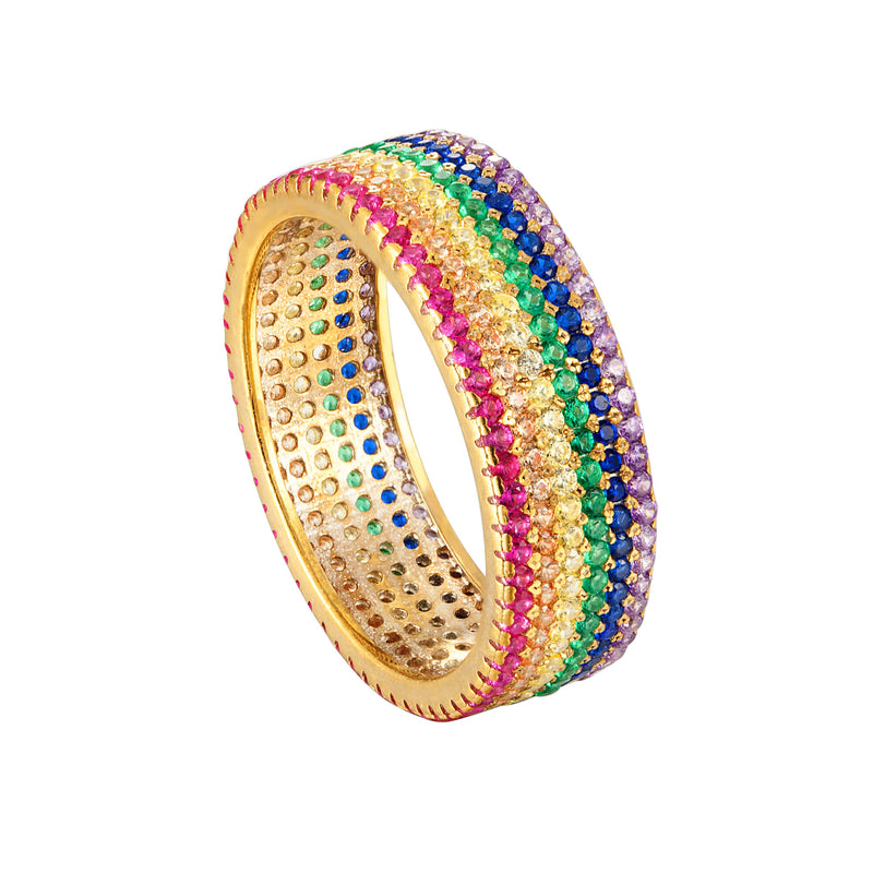 18ct Gold Vermeil Rainbow CZ Pave Band