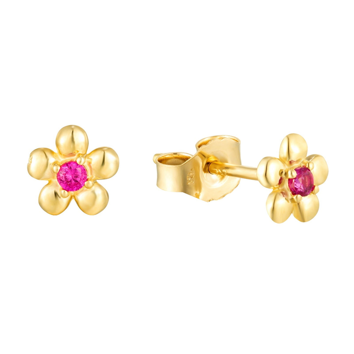 9ct Solid Gold Ruby Flower Stud Earring