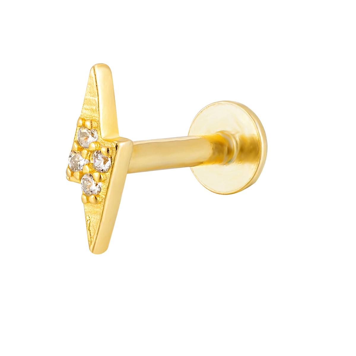 18ct Gold Vermeil Lightening Bolt CZ Labret Stud Earring