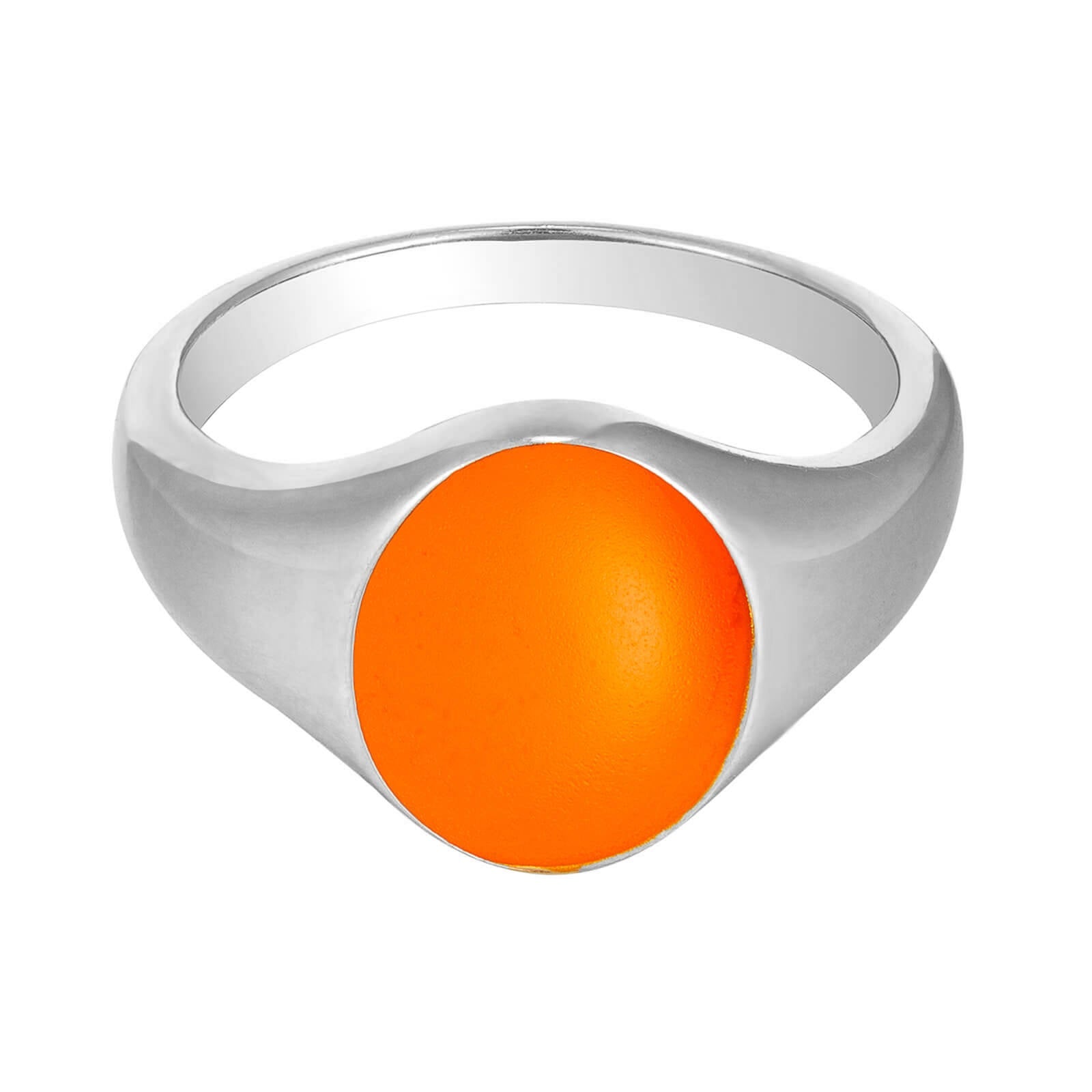 Sterling Silver Bespoke Orange Enamel Signet Ring & Seol + Gold