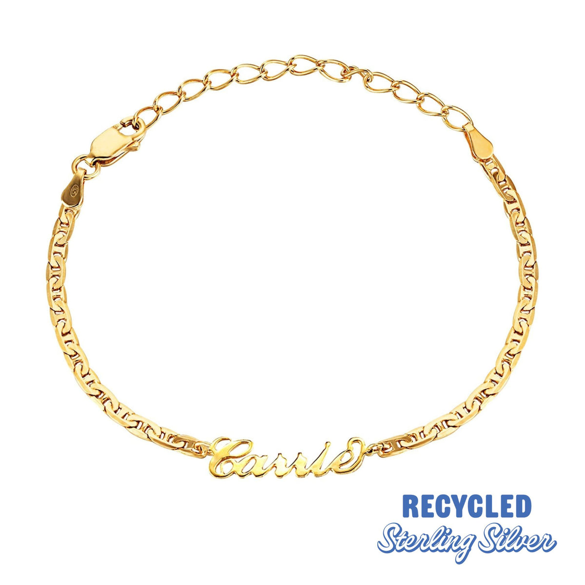 18ct Gold Vermeil Script Name Mariner Bracelet