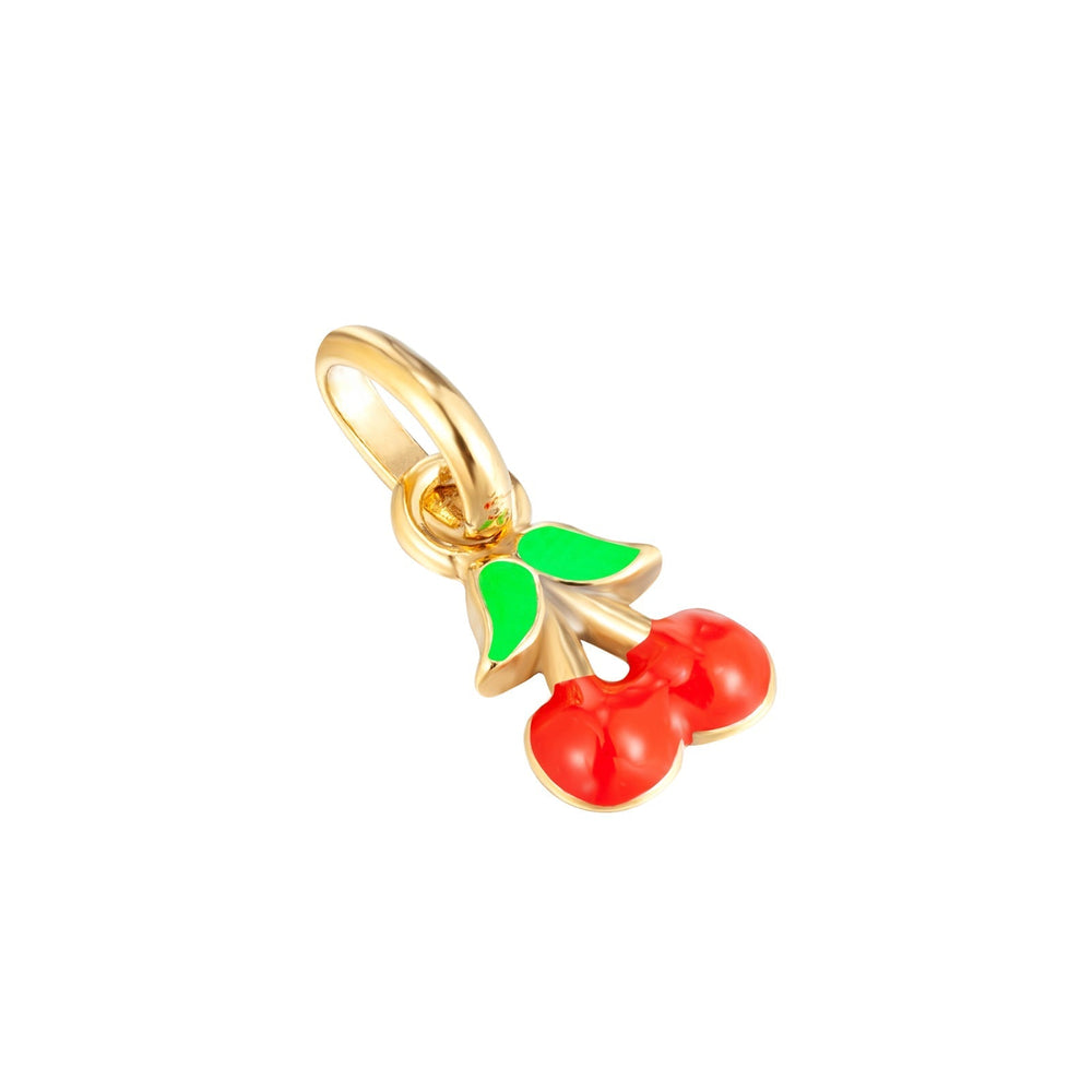 18ct Gold Vermeil Tiny Enamel Cherries Charm & Seol + Gold